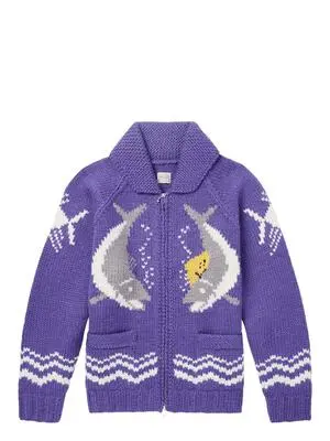 Kapital Intarsia Wool Zip-up Cardigan - Purple