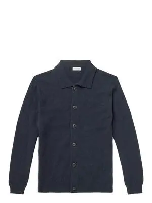 Sunspel Wool Collared Cardigan - Blue