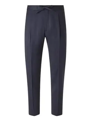 LARDINI Slim-fit Pleated Virgin Wool Drawstring Trousers - Blue