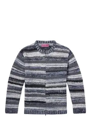 THE ELDER STATESMAN Boucle Striped Cashmere-blend Cardigan - Gray