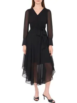 Halogen Tie Waist Long Sleeve Maxi Dress - Rich Black