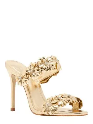 Steve Madden Sunshine Crystal Flower Stiletto Sandals - Gold Leather