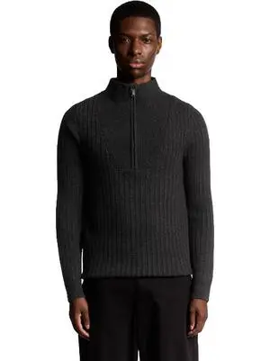 LYLE & SCOTT Ribbed Half Zip Sweater - Jet Black Marl