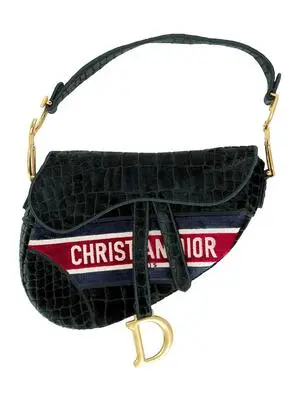 Dior Velvet Crocodile Effect Saddle Bag - Green