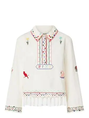 Rixo Ludmilla Embroidered Cotton Top - White