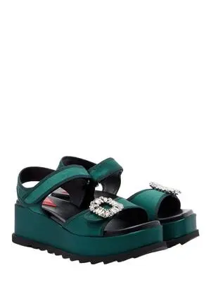 ROGER VIVIER Slidy Viv' Leather Platform Sandals - Green