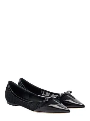 JIMMY CHOO Love Leather-trimmed Mesh Ballet Flats - Black