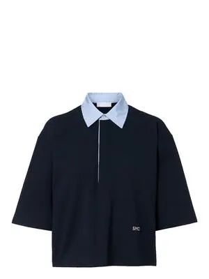 Stella McCartney Cropped Cotton Piqué Polo Shirt - Blue