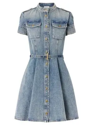Alexander McQueen Belted Denim Mini Dress - Blue