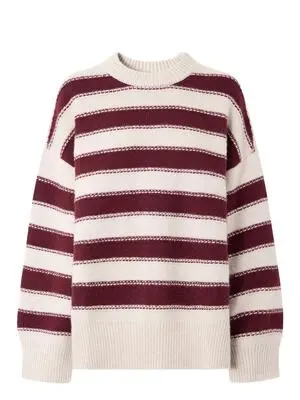 THE ELDER STATESMAN Pali Braided Striped Cashmere Sweater - Burgundy