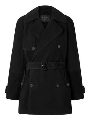 Balenciaga Double-breasted Belted Suede Trench Coat - Black