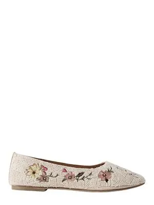 Staud Alba Beaded Embroidered Ballet Flats - Off-white