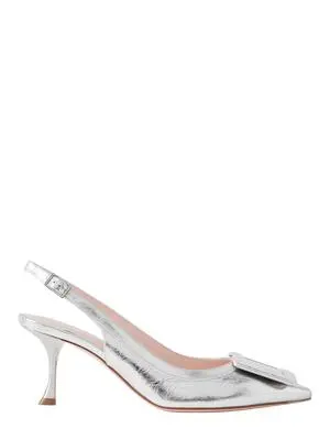 ROGER VIVIER Viv In The City 65 Metallic Textured-Leather Slingback Pumps Silver