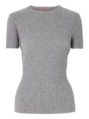 THE ELDER STATESMAN Ribbed Cashmere T-shirt - Gray