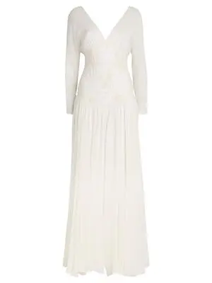 Rosamosario Silk Crystal Meera Maxi Dress - White
