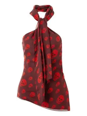 Alexander McQueen Halterneck Printed Silk-chiffon Top - Red
