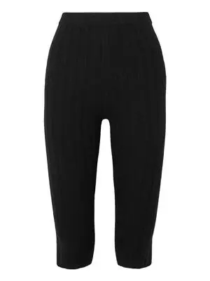 THE ELDER STATESMAN Diana Ribbed Cashmere Leggings - Black
