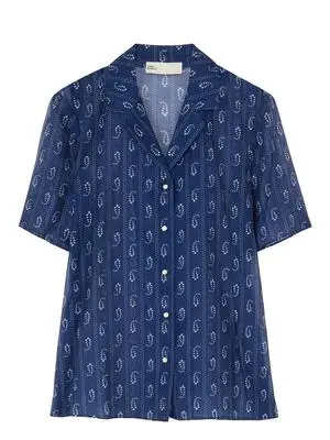 Tory Burch Printed Cotton And Silk-blend Shirt - Blue