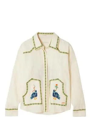 MOTHER The Peasant Poet Embroidered Cotton-voile Shirt - White