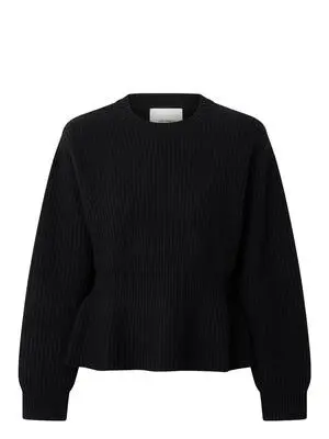 LISA YANG Mirella Ribbed Cashmere Peplum Sweater - Black