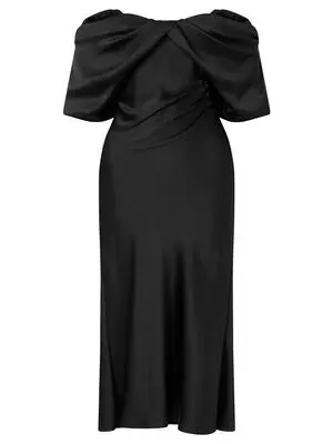 Alexander McQueen Off-the-shoulder Draped Satin Midi Dress - Black