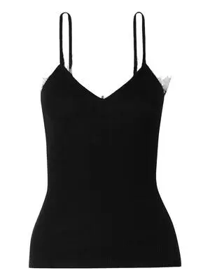 Arch4 Bibury Lace-trimmed Ribbed Organic Cashmere Camisole - Black