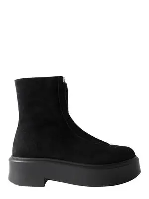 THE ROW Suede Platform Ankle Boots - Black