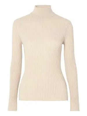 THE ELDER STATESMAN Ribbed Cashmere Turtleneck Sweater - Neutrals