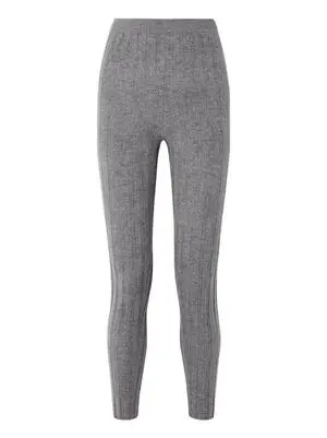 THE ELDER STATESMAN Ribbed Cashmere Leggings - Gray