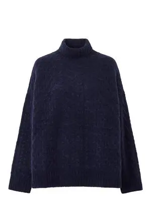 THE ELDER STATESMAN Cable-knit Cashmere And Silk-blend Turtleneck Sweater - Blue