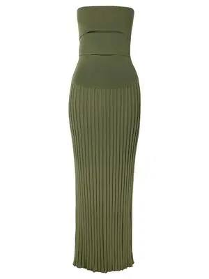 Christopher Esber Sunray Strapless Cutout Ribbed-knit Dress - Green