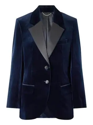 Victoria Beckham Satin-trimmed Velvet Blazer - Blue
