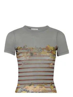 JEAN PAUL GAULTIER Marinière Grape Printed Mesh T-shirt - Gray