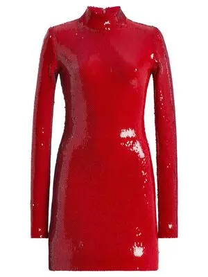 SERGIO HUDSON Mock-neck Sequined Mini Dress - Red