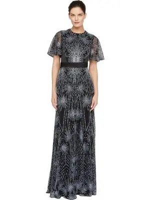Theia Lavina Beaded Gown - Black/silver