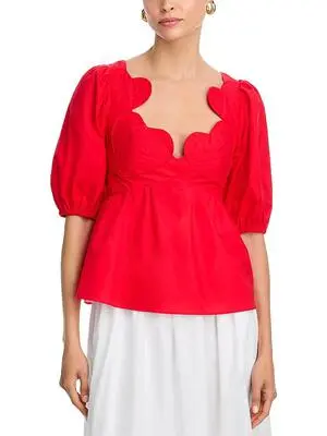 Farm Rio Heart Applique Blouse - Red