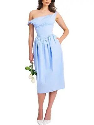 MISS CIRCLE NEW YORK Reina Drop Waist Corset Midi Dress - Blue