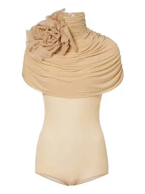 Magda Butrym Floral-applique Caped Jersey Bodysuit - Beige