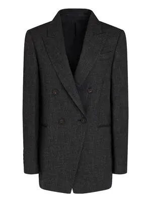 Brunello Cucinelli Double-breasted Woven Blazer - Dark Gray