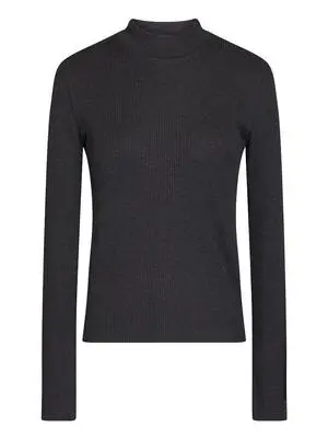 Brunello Cucinelli Bead-embellished Ribbed Cotton-jersey Turtleneck Top - Dark Gray