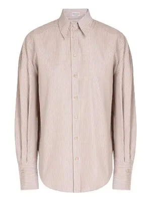 Brunello Cucinelli Metallic Striped Cotton-blend Oxford Shirt - Beige
