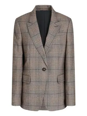 Brunello Cucinelli Bead-embellished Checked Wool-blend Blazer - Brown