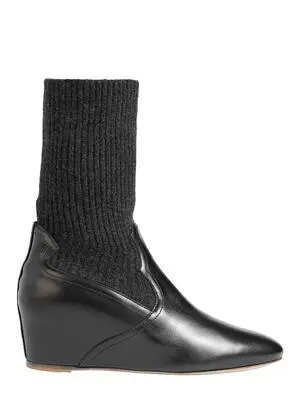 Gabriela Hearst Abner Leather And Ribbed-knit Wedge Ankle Boots - Black