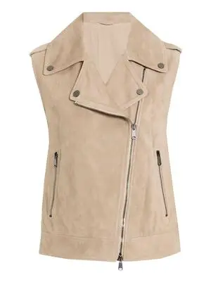 Brunello Cucinelli Bead-embellished Suede Vest - Beige