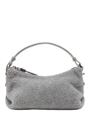 Brunello Cucinelli Leather-Trimmed Shearling Tote Gray