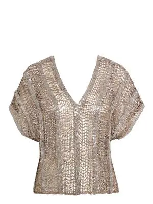 Brunello Cucinelli Sequin-embellished Open-knit Top - Light Gray