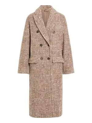 Brunello Cucinelli Double-breasted Prince Of Wales Alpaca-blend Coat - Brown