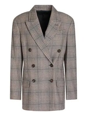 Brunello Cucinelli Brunello Cucinelli Double-Breasted Checked Wool-Blend Blazer Brown