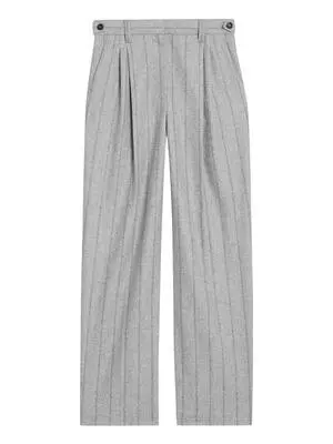 Brunello Cucinelli Pleated Pinstriped Wool-blend Wide-leg Pants - Gray