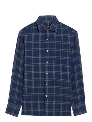 Dunhill Checked Cottonblend Flannel Shirt - Navy